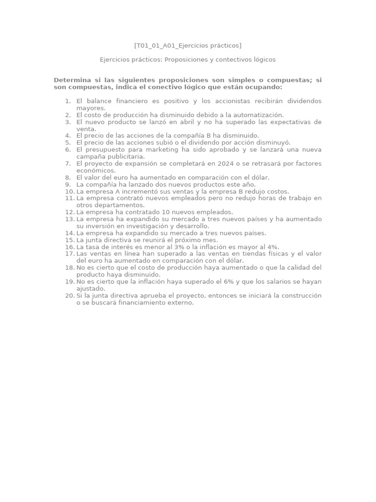 T01 01 A01 Ejercicios Prácticos | PDF