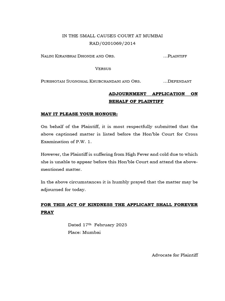 Adjournment Application 17.02.2025 | PDF