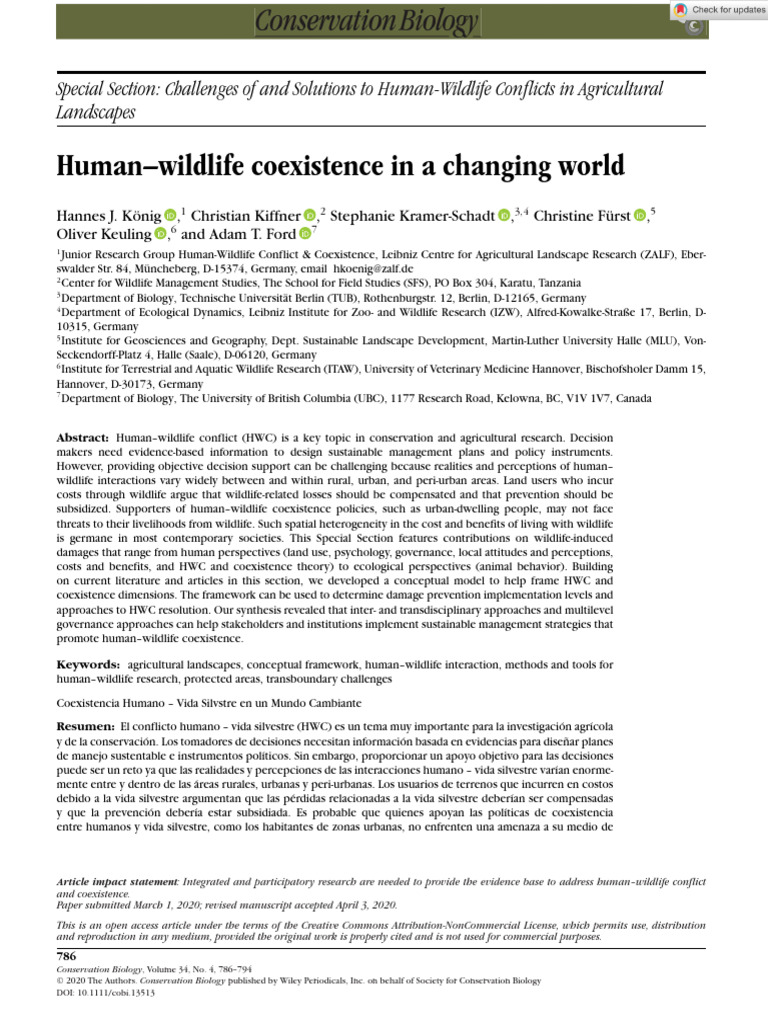 Conservation Biology - 2020 - König - Human Wildlife Coexistence in A Changing World | PDF ...