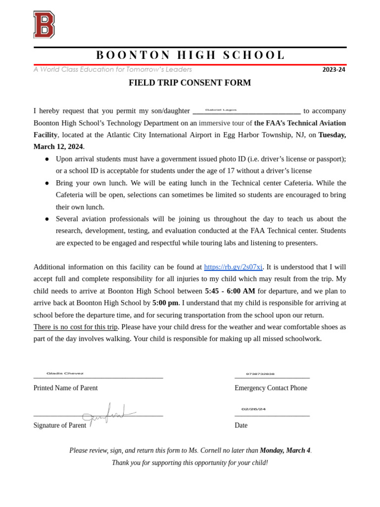 Field Trip Consent Form | PDF