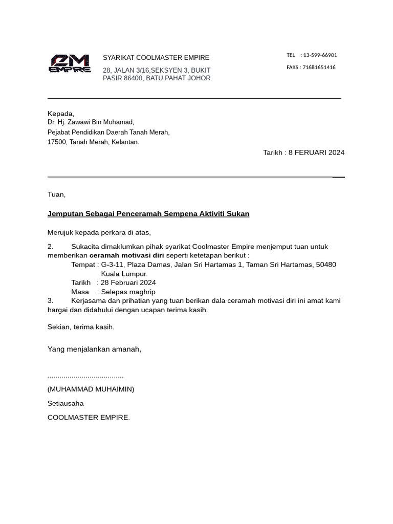 6.surat Rasmi Jemputan Penceramah | PDF