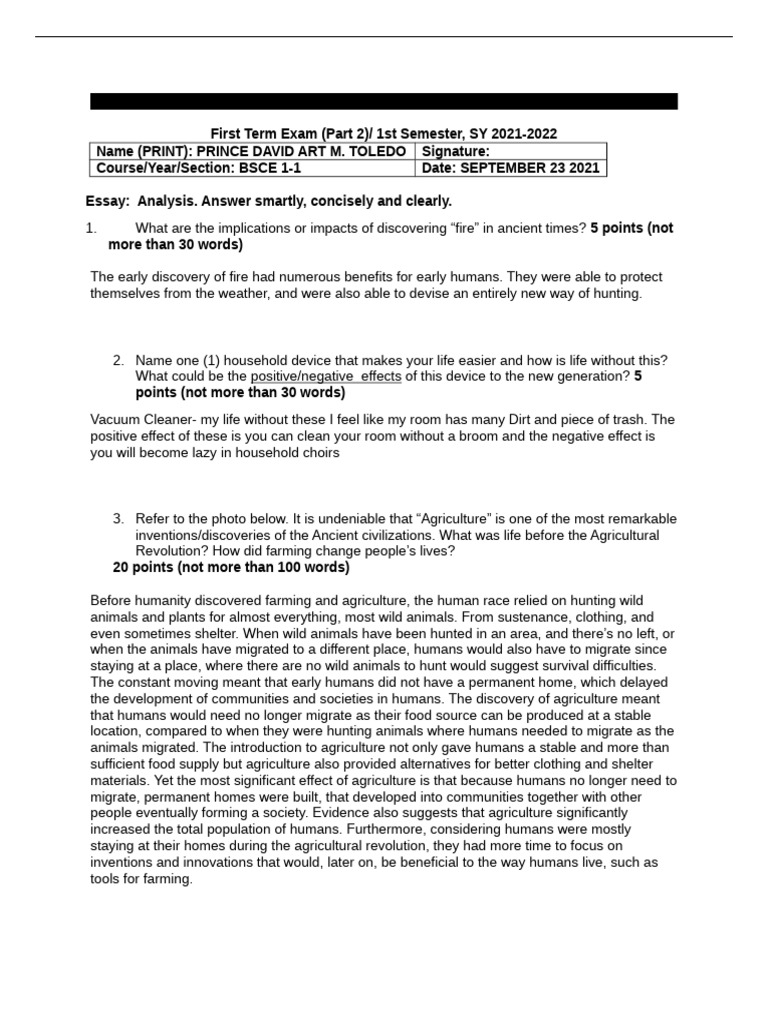 Ensci 1100 Exam Part 2 Toledo Prince David Art M. Bsce 1 1 | PDF ...