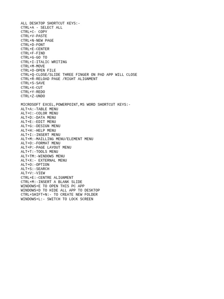Essential Desktop Shortcut Keys Guide | PDF