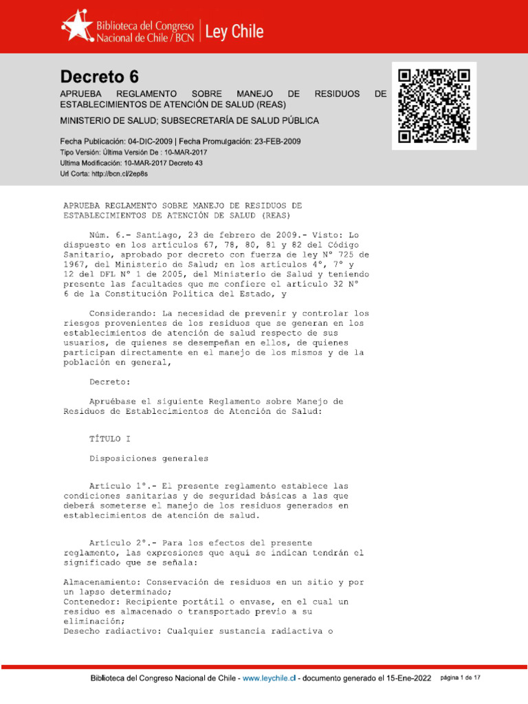 Anexo Decreto 06 2009 Minsal1642498521964 | PDF