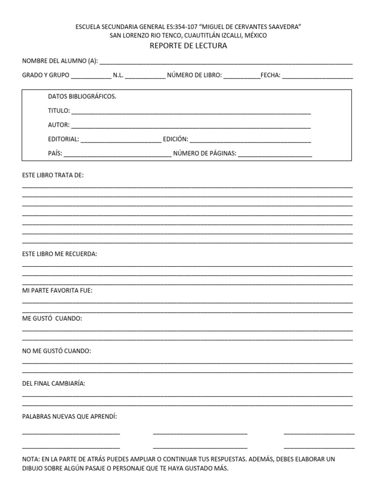 Formato de Reporte de Lectura | PDF