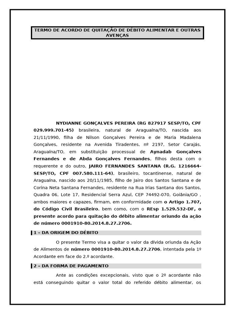 1 - Termo de Acordo | PDF | Direito Civil (sistema jurídico) | Justiça