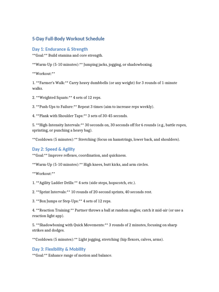 5-Day Full-Body Workout Schedule-1 | PDF | Physical Fitness | Physical ...