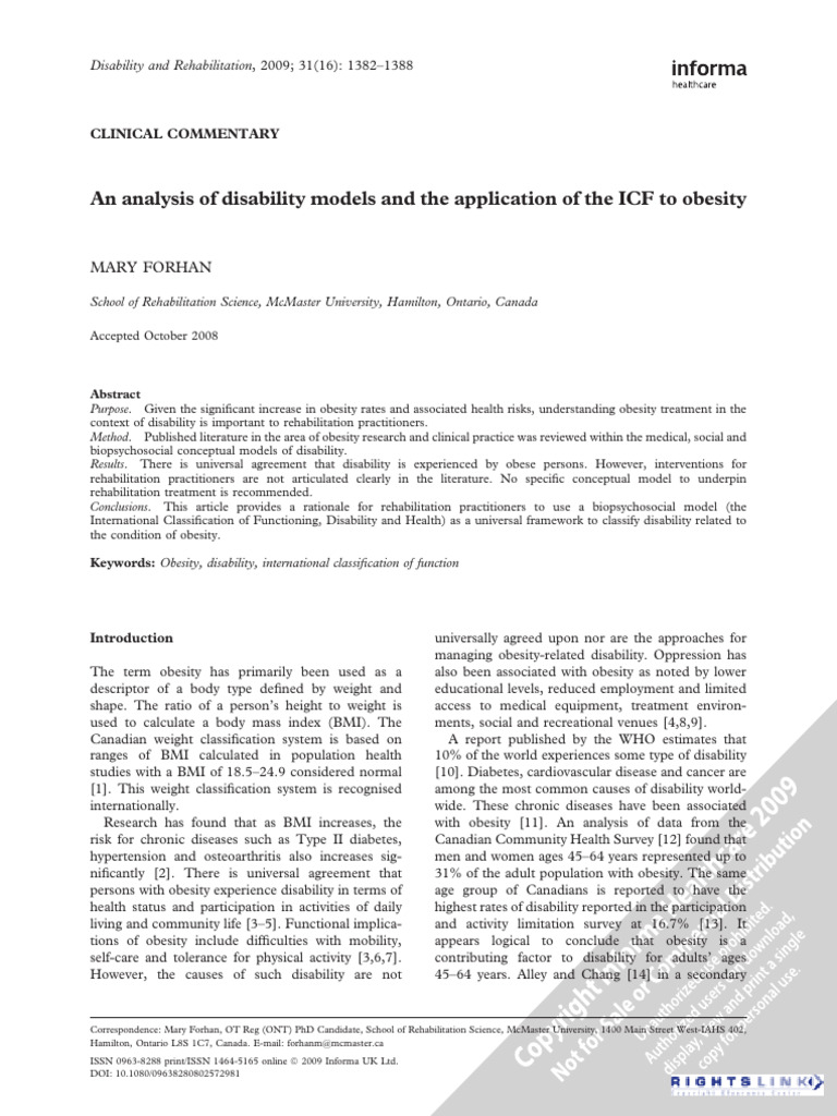 An Analysis of Disability Models and The Application of The ICF To ...