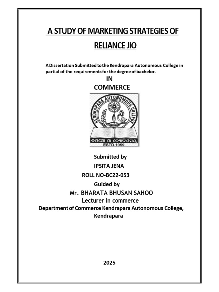 A Study of Marketing Strategies of Reliance Jio: IN Commerce | PDF