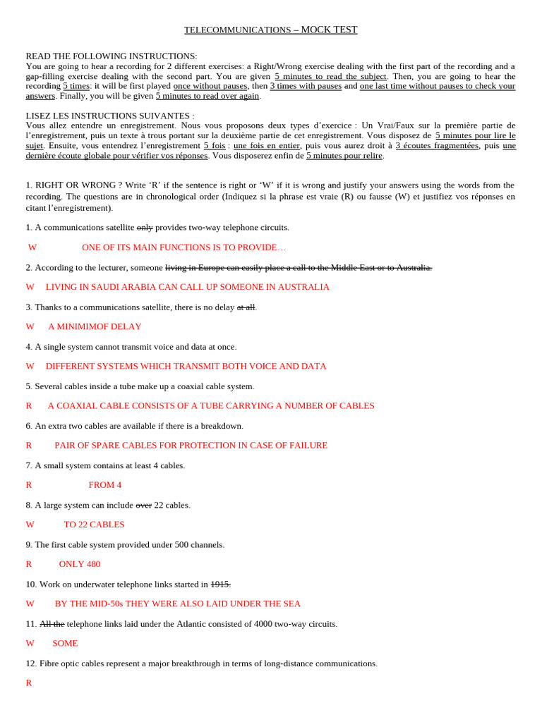 MOCK TEST 2 - TELECOMMUNICATIONS - Student Sheet | PDF | Fiber Optic ...