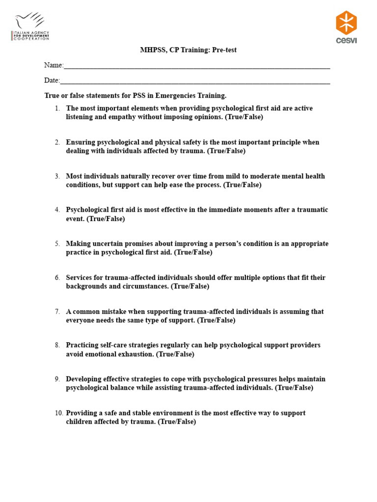 MHPSS and Child Protection Pre-Test | PDF | Child Abuse | Psychological ...