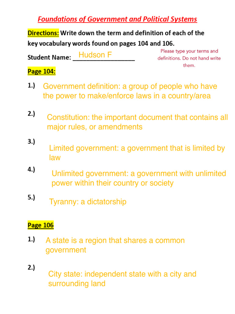 Key Terms in Government Foundations | PDF