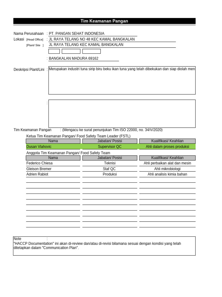 Haccp Worksheet | PDF