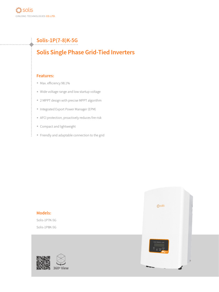 Solis 1P(7-8)K-5G Inverter Specs | PDF | Electrical Grid | Electronic Engineering