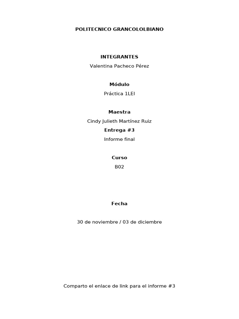 Informe Final Práctica 1LEI B02 | PDF
