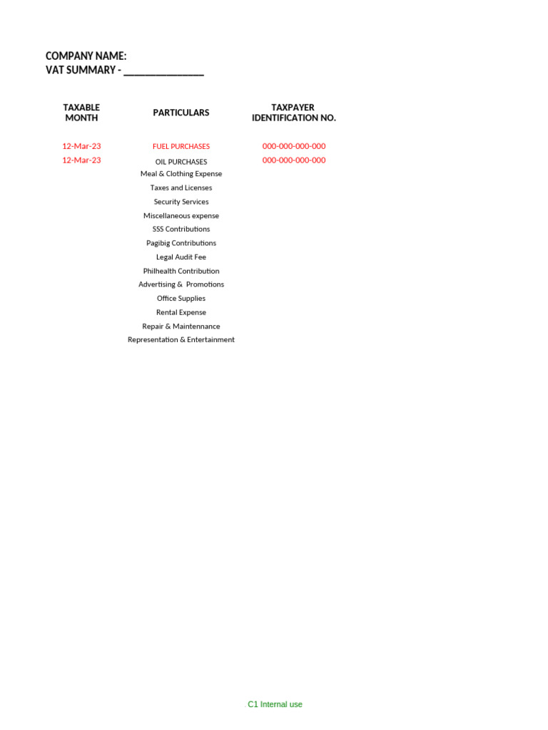 Vat Purchases & Expenses Summary Template For Vat Blank | PDF | Value ...