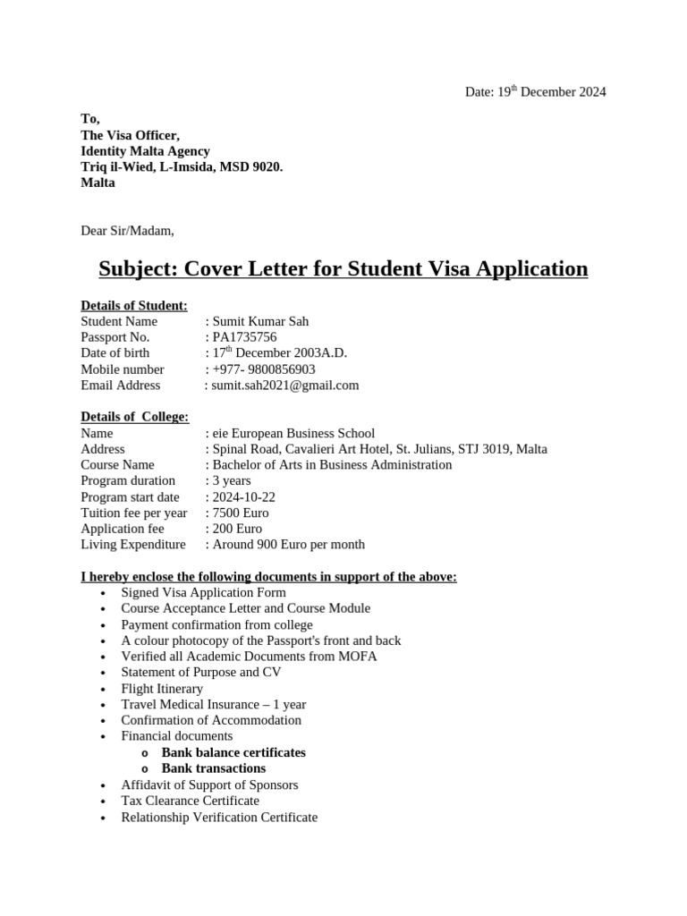 Cover Letter of Sumit Kumar Sah | PDF | Business | Economies