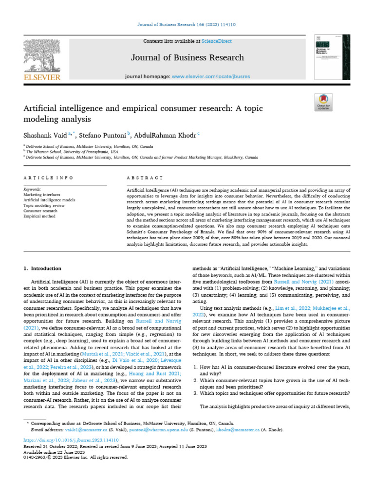 Artificial Intelligence and Empirical Consumer Research. A Topic | PDF ...