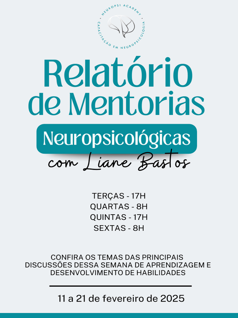 Relatório de Mentoria Neuropsicológica 11 de Fev A 14 Fev | PDF | Neuropsicologia | Transtorno ...