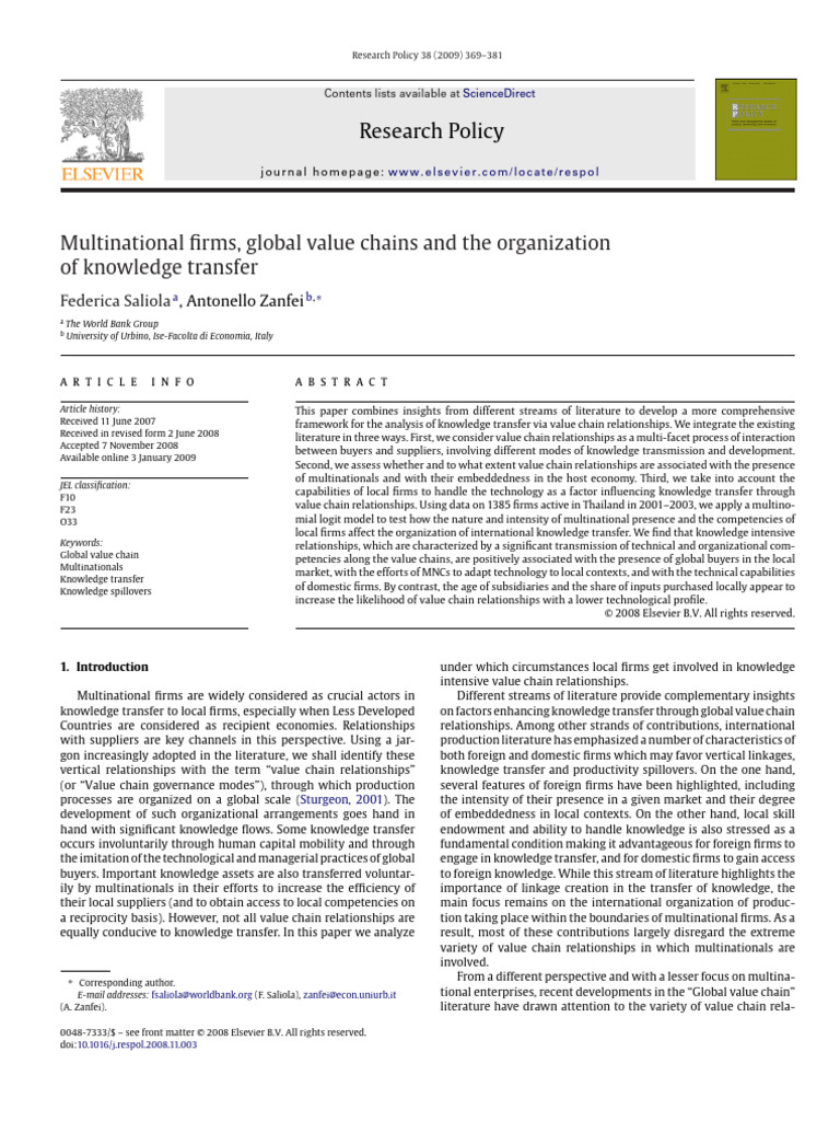 Multinational Firms, Global Value Chains and The Organization of ...