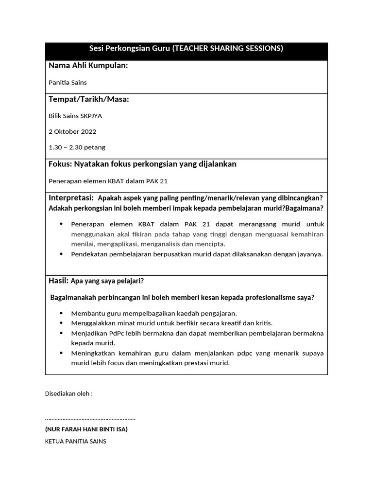 Perkongsian Guru: KBAT dalam PAK 21 | PDF