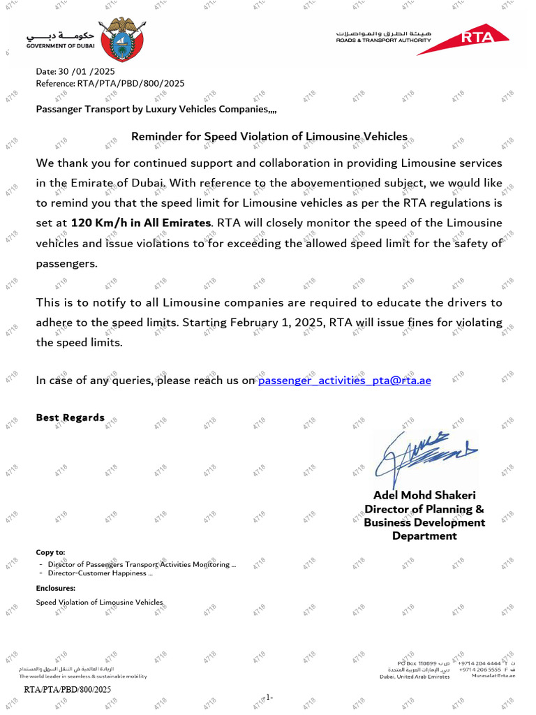 Reminder For Speed Violation of Limousine Vehicles | PDF | Speed Limit ...