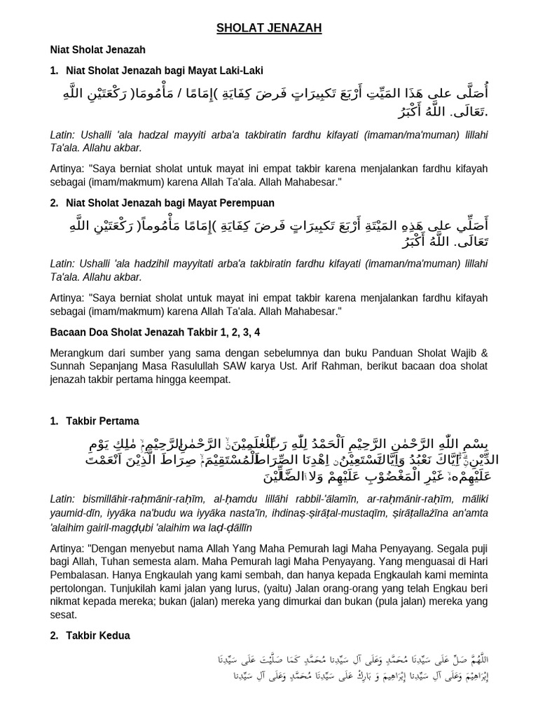 Niat dan Bacaan Sholat Jenazah | PDF