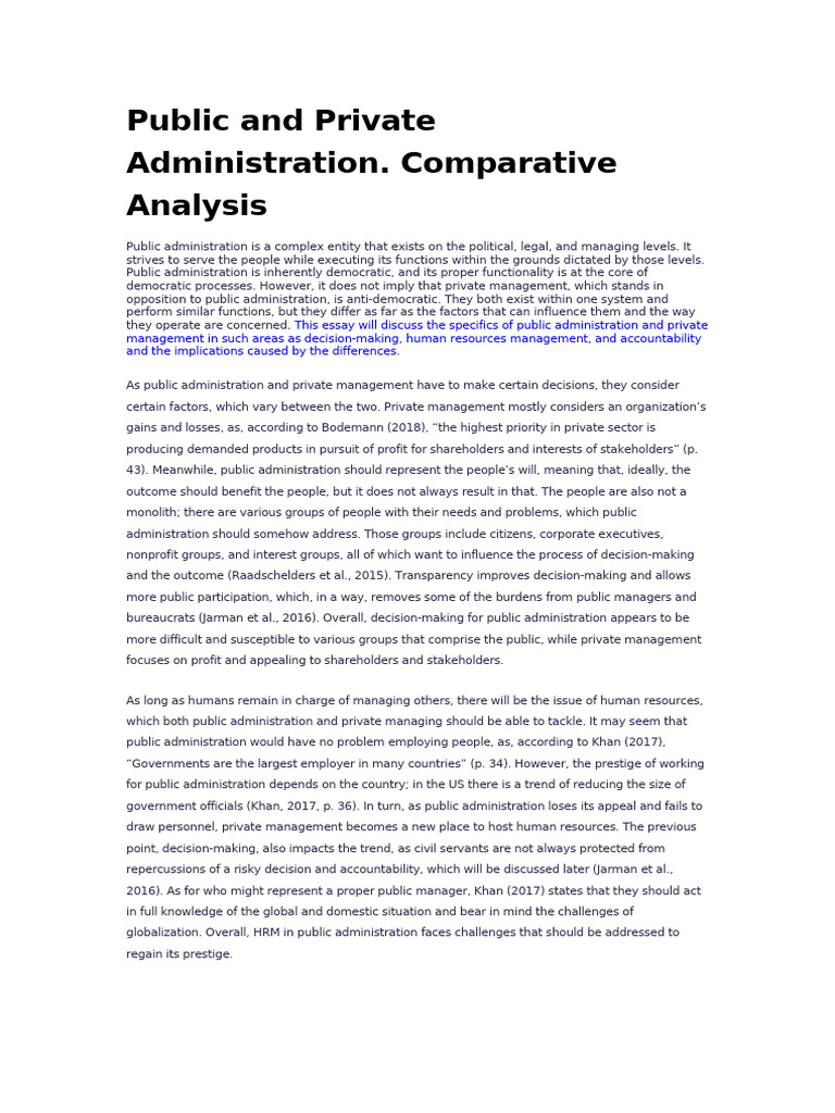 Public and Private Administration. A Comparative Analysis | PDF ...