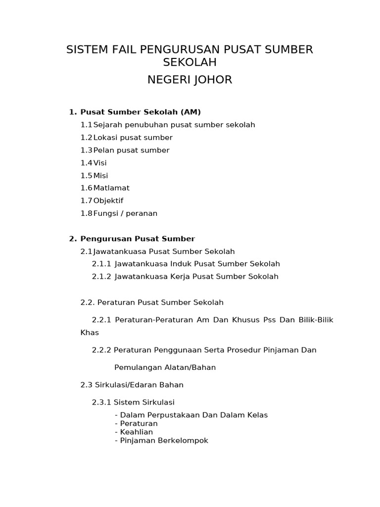 SISTEM FAIL PENGURUSAN PUSAT SUMBER SEKOLAH johor | PDF