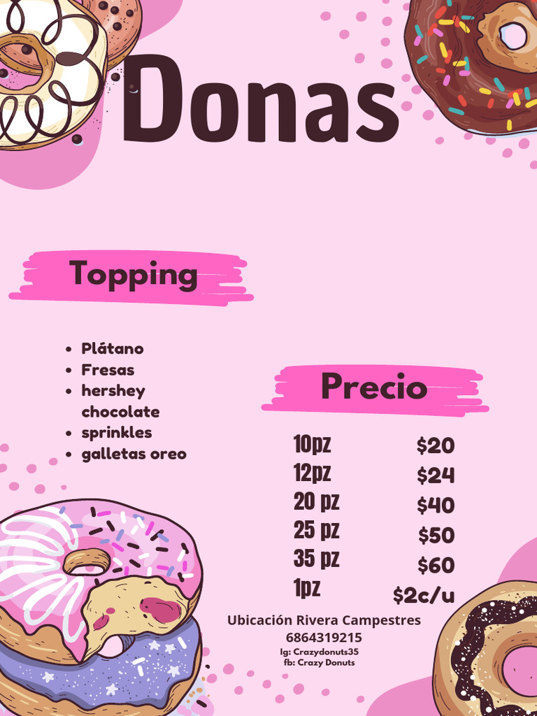 Menú Donas Ilustrado Rosa | PDF