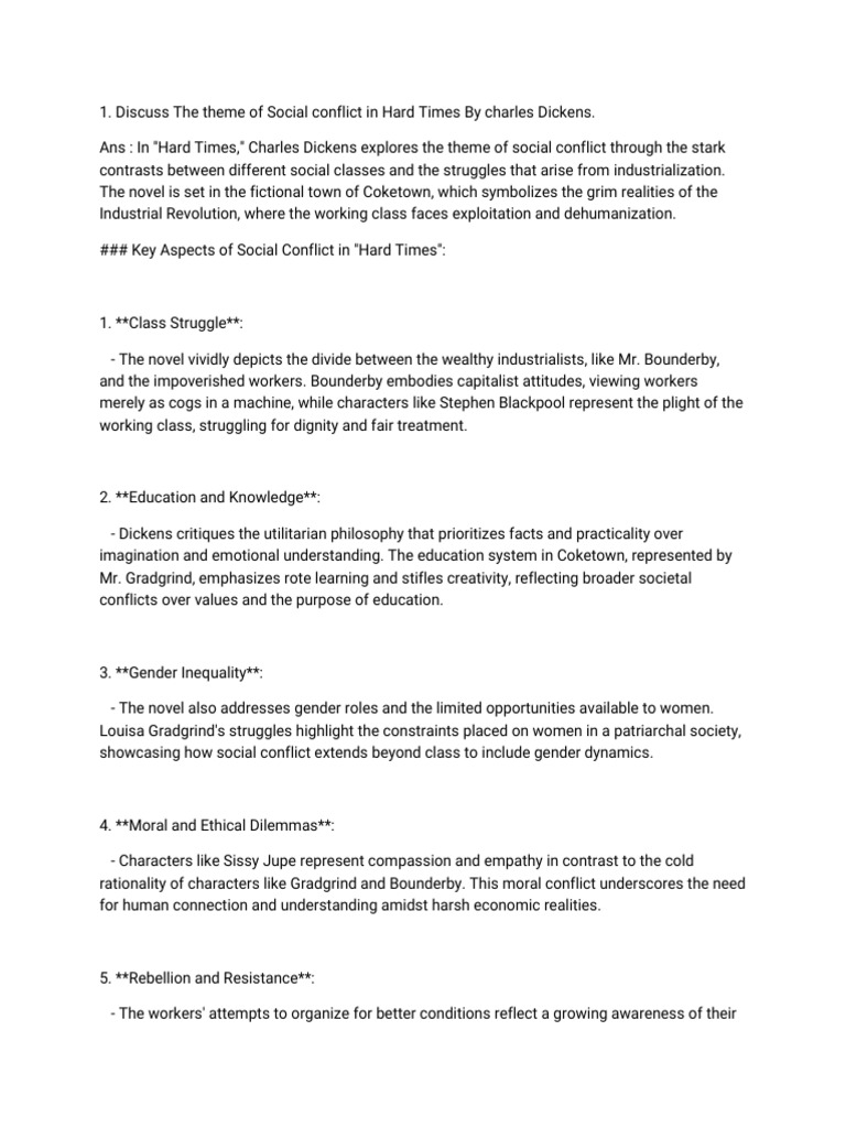 Social Conflict in Dickens' Hard Times | PDF | Liberal Arts Education ...