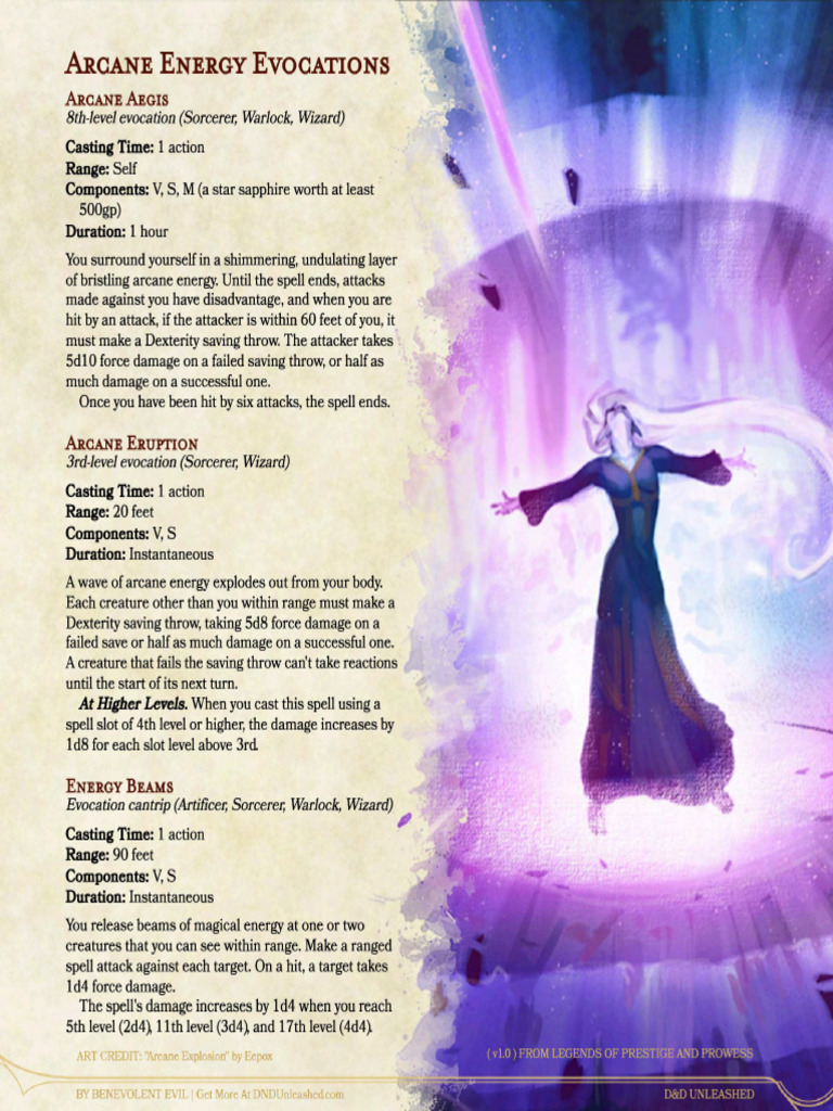 Arcane Energy Evocations in D&D | PDF