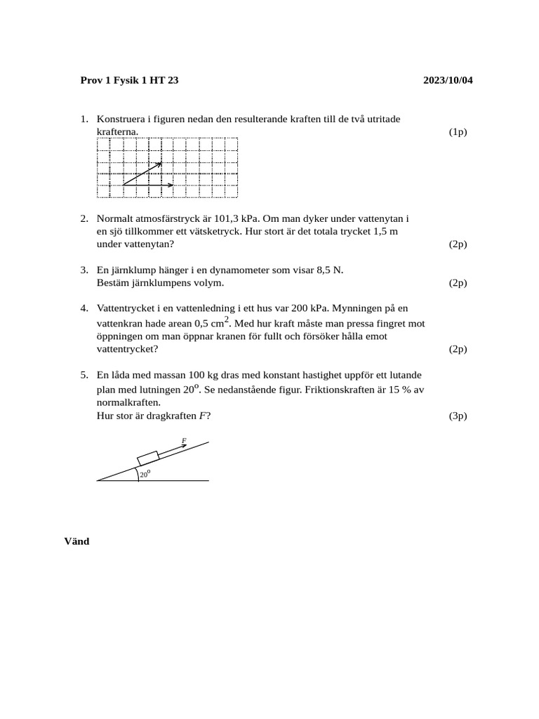 Prov 1 Fysik 1 | PDF