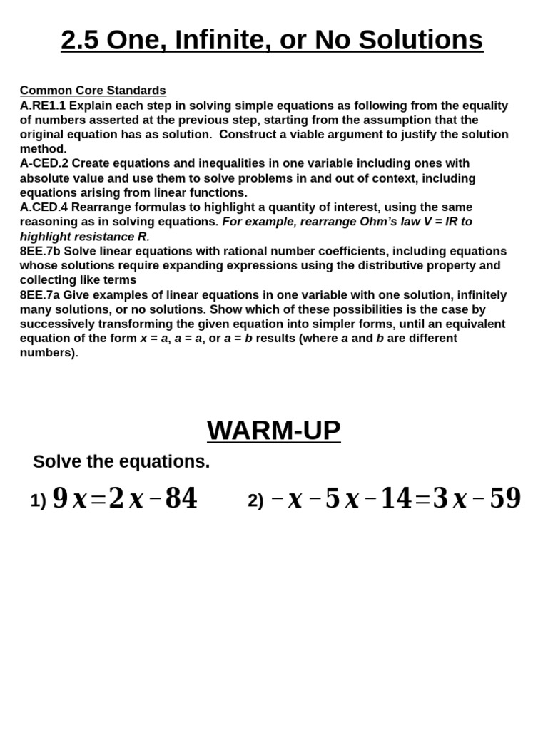 2.5 One, Infinite, or No Solutions: For Example, Rearrange Ohm's Law V ...