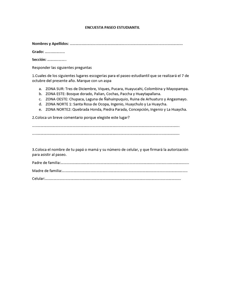 Encuesta Paseo Estudiantil | PDF