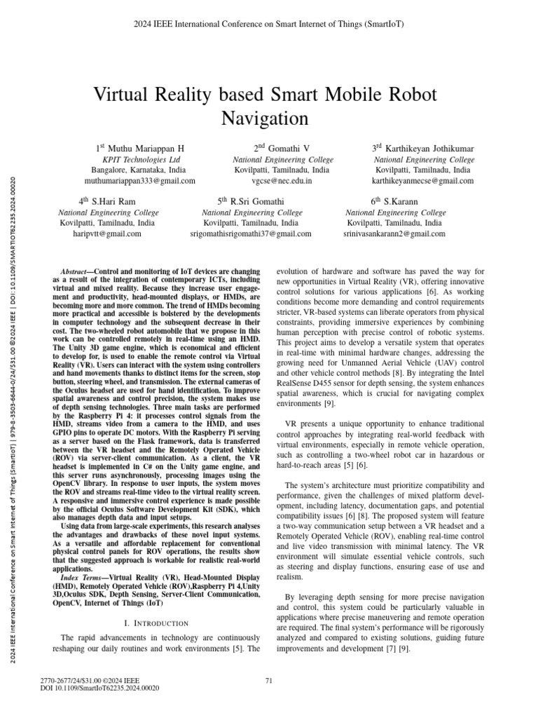 Virtual Reality Based Smart Mobile Robot Navigation | PDF | Virtual Reality | Raspberry Pi