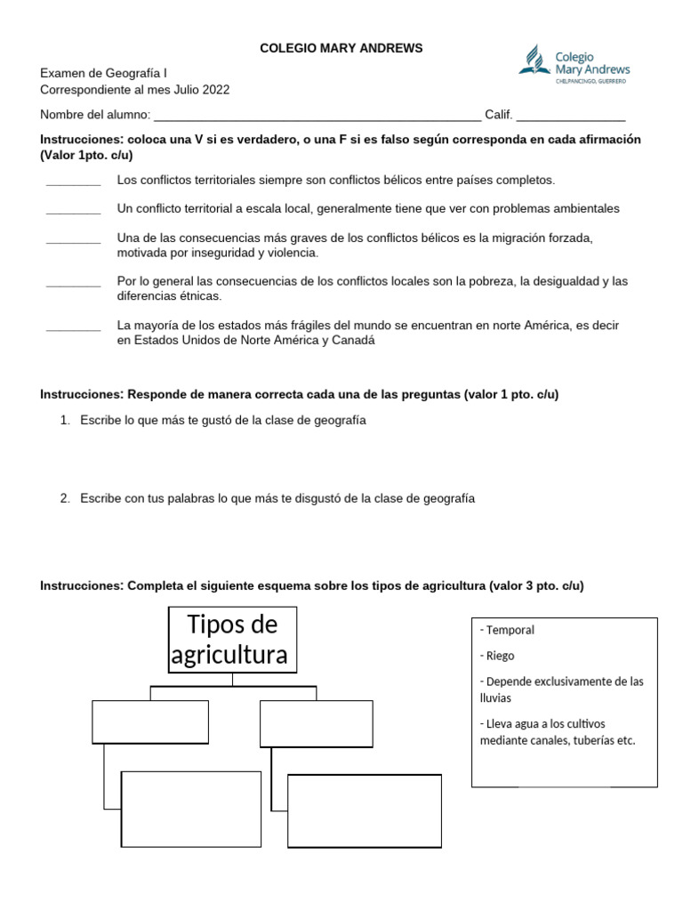 Examen Geografía | PDF