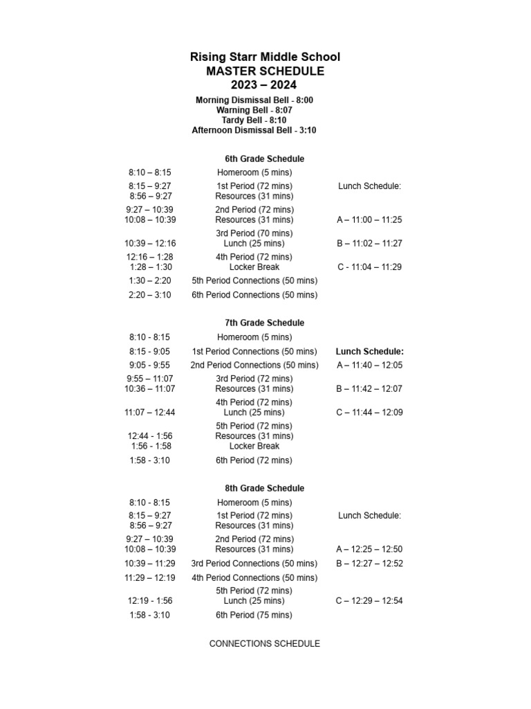 RSMS 2023-2024 Master Schedule | PDF | Military Operations