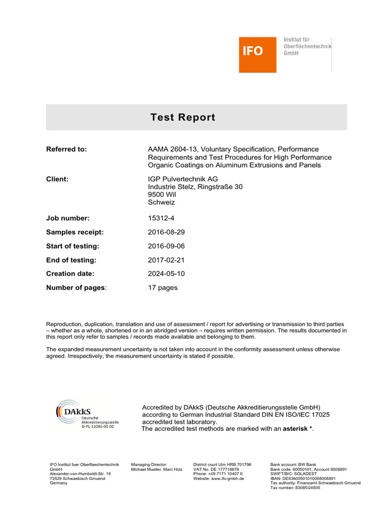 AAMA-2604 Test Report-15312-4 | PDF | Physical Sciences | Materials