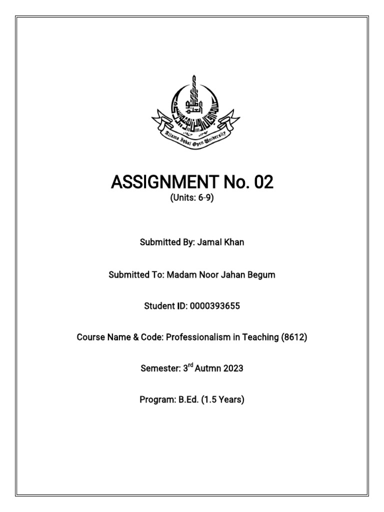 8612 Assignment No 2 | PDF | Teachers | Distance Education