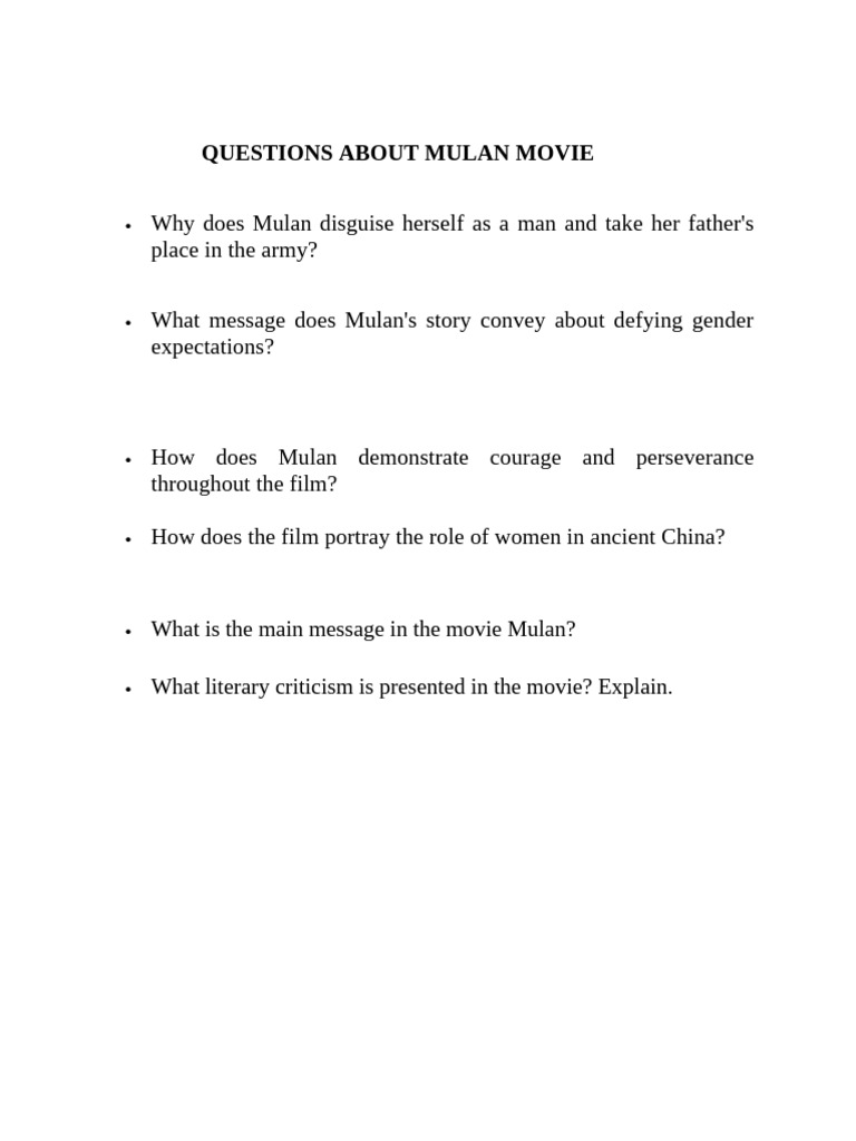 Questions About Mulan Movie | PDF