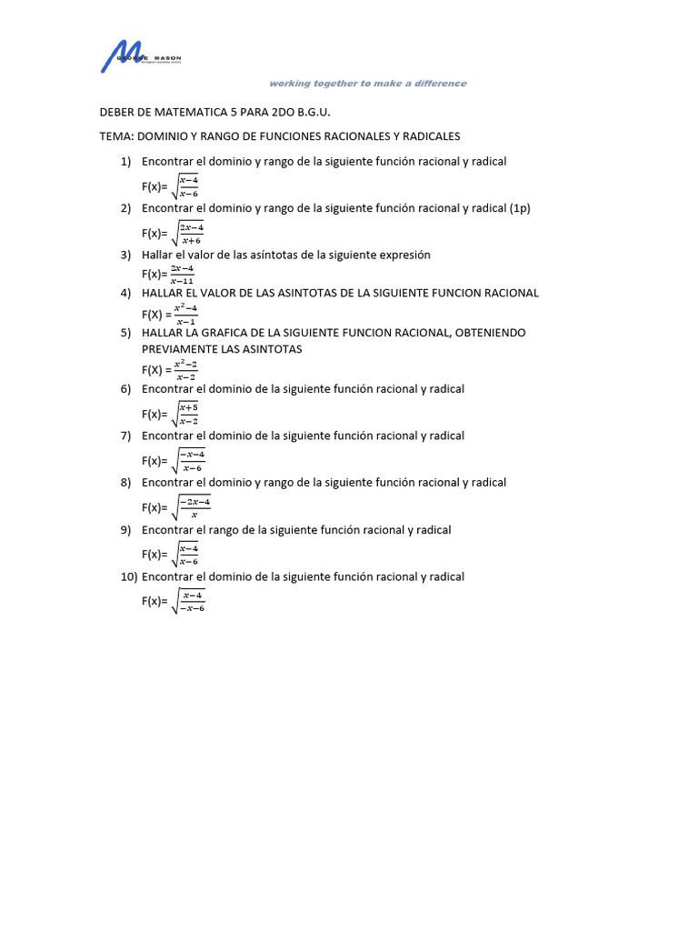 DEBER 5 MATEMATICA 2DO BGU | PDF