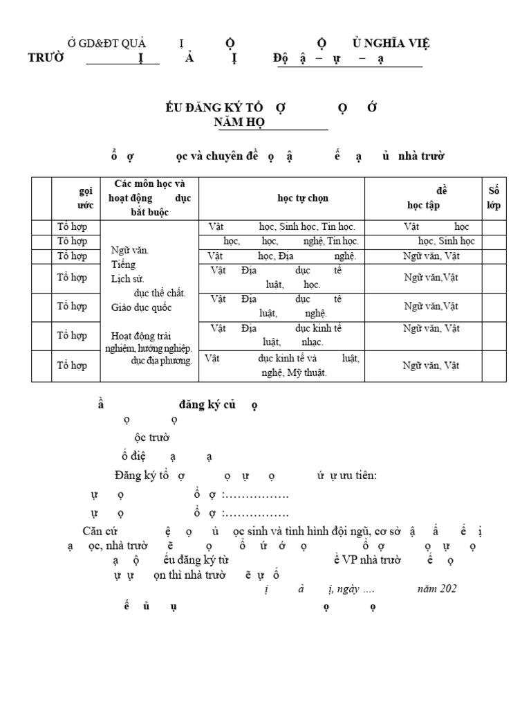 Phieu - Dang - Ky - Tổ Hợp Trường TX | PDF