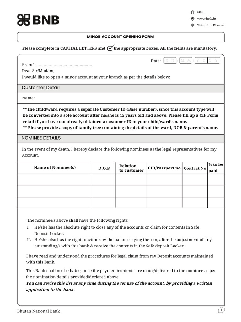 Minor Account Opening Form - BNB | PDF | Banks | Privacy
