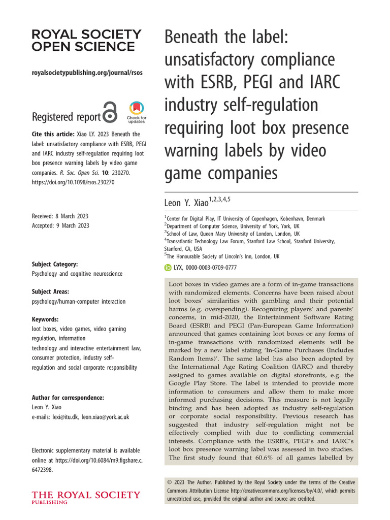 Xiao 2023 Beneath the Label Unsatisfactory Compliance With Esrb Pegi ...
