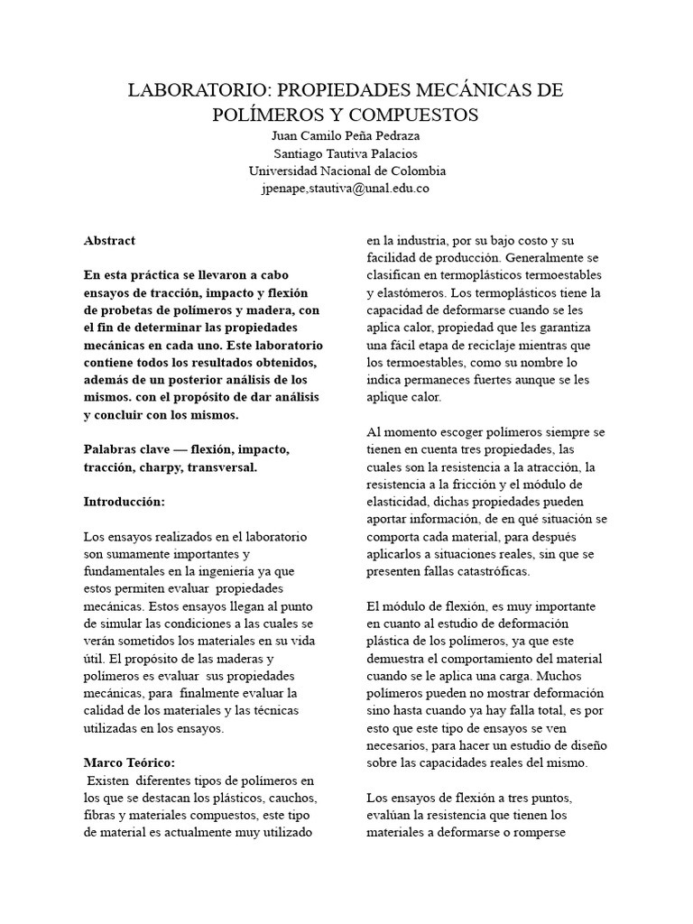 Peña Tautiva Inf Lab Pol Comp Mad Mat | PDF | Deformación (ingeniería) | Ingeniería mecánica