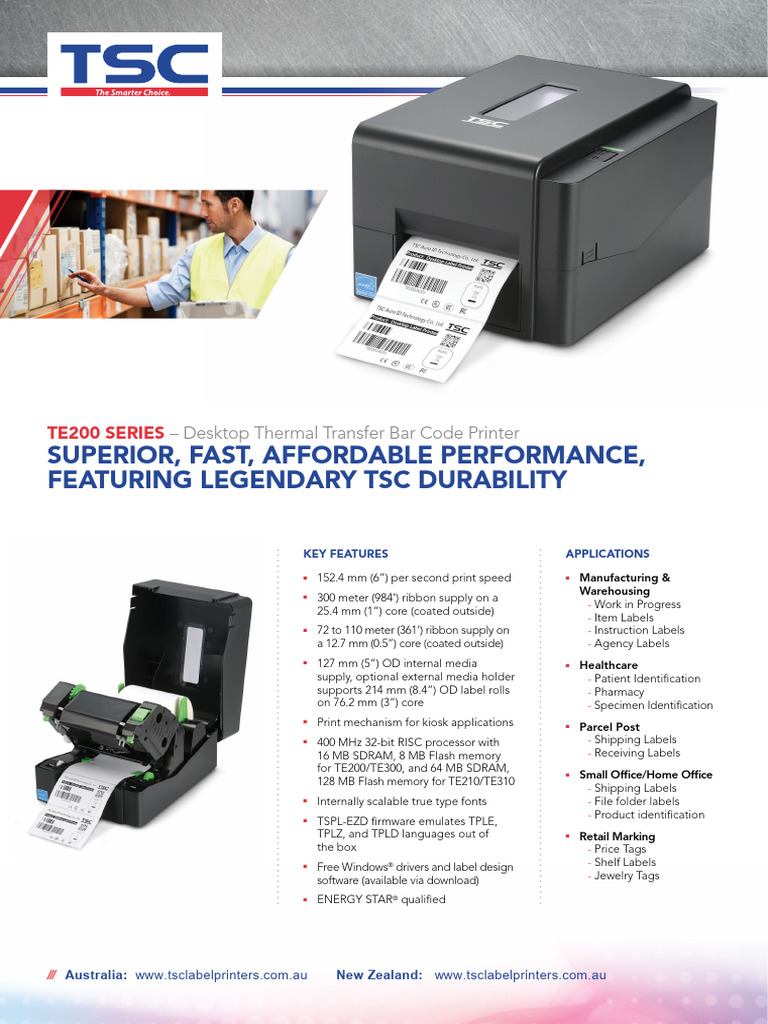 TSC TE210 Thermal Transfer Printer | PDF | Printer (Computing) | Barcode