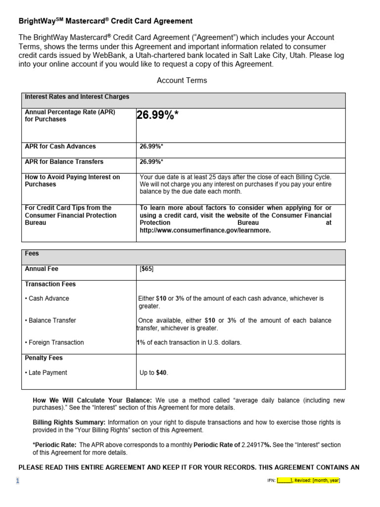 OneMain - BrightWay Mastercard Agreement - OneMain BrightWay Cardholder ...
