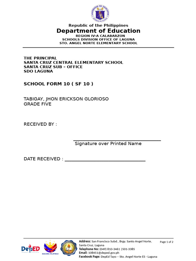 Sto. Angel Norte Elementary School Info | PDF