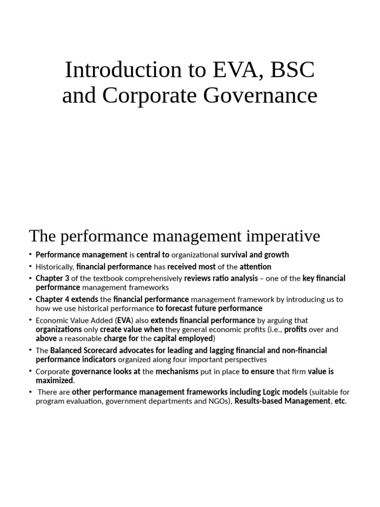 Understanding EVA, BSC, and Governance | PDF | Book Value | Corporate ...